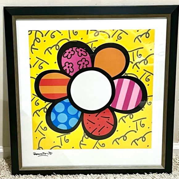 Britto | Art | Romero Britto Flower Power I Yellow Custom Framed Art ...